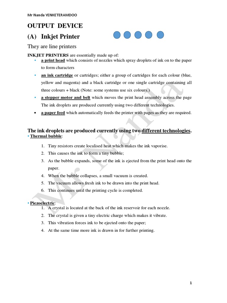 OUTPUT DEVICE Inkjet Printer | PDF | Printer (Computing) | Computer Architecture