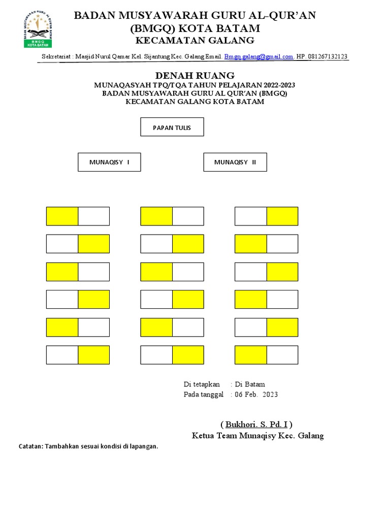 Contoh Denah Ruang Munaqasyah TPQ-TQA_TP. 2022-2023 | PDF