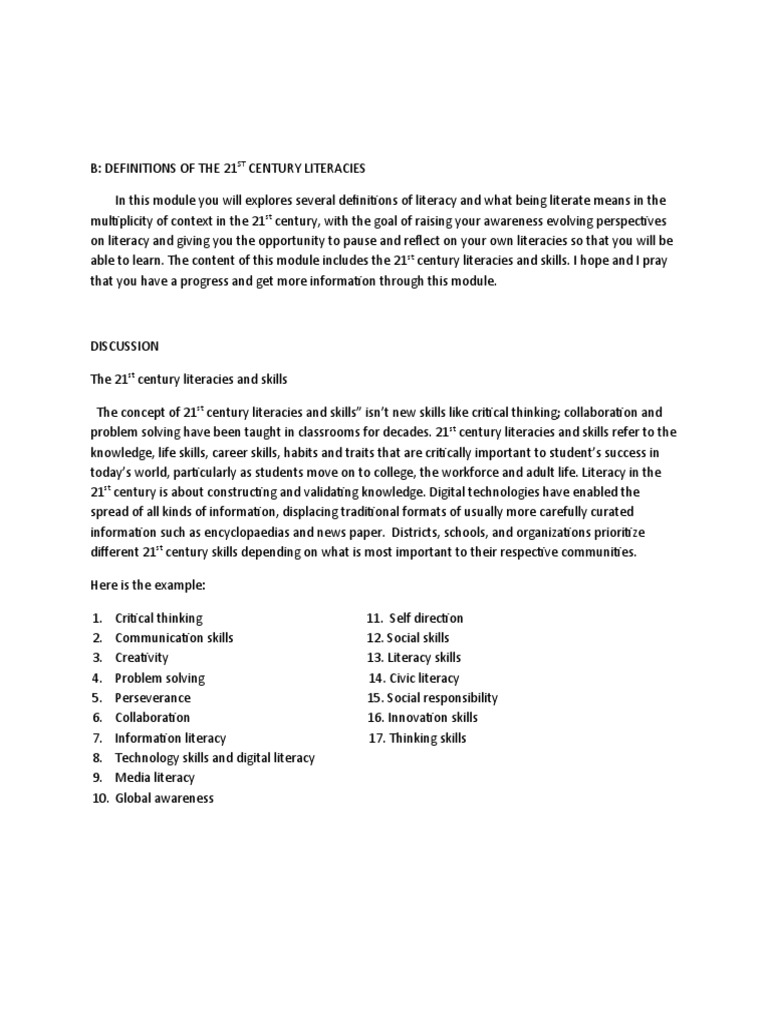 21st Century Literacy Definitions | PDF | Career & Growth | Social Science