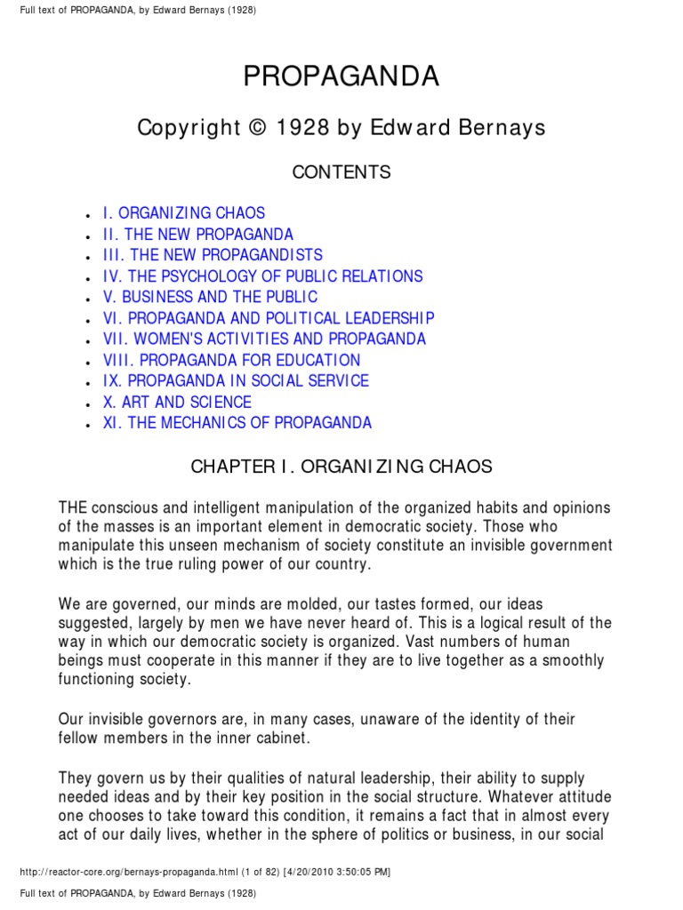 Propaganda - Edward Bernays (1928) | Propaganda | Public Relations