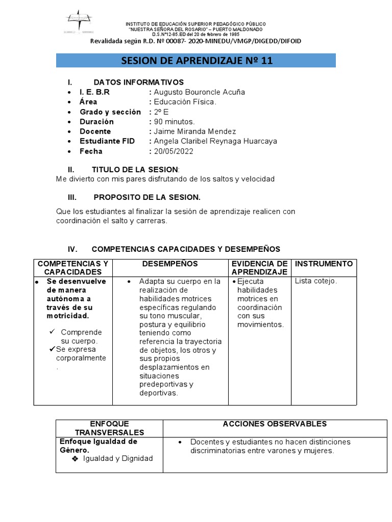 Sesión de Aprendizaje Aba 2 | PDF