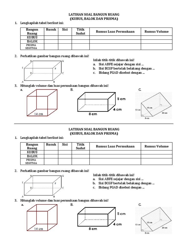 LATIHAN SOAL BANGUN RUANG Kelas 6 | PDF