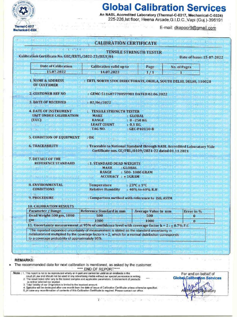 Cal Certificate Tensile Machine PDF | PDF