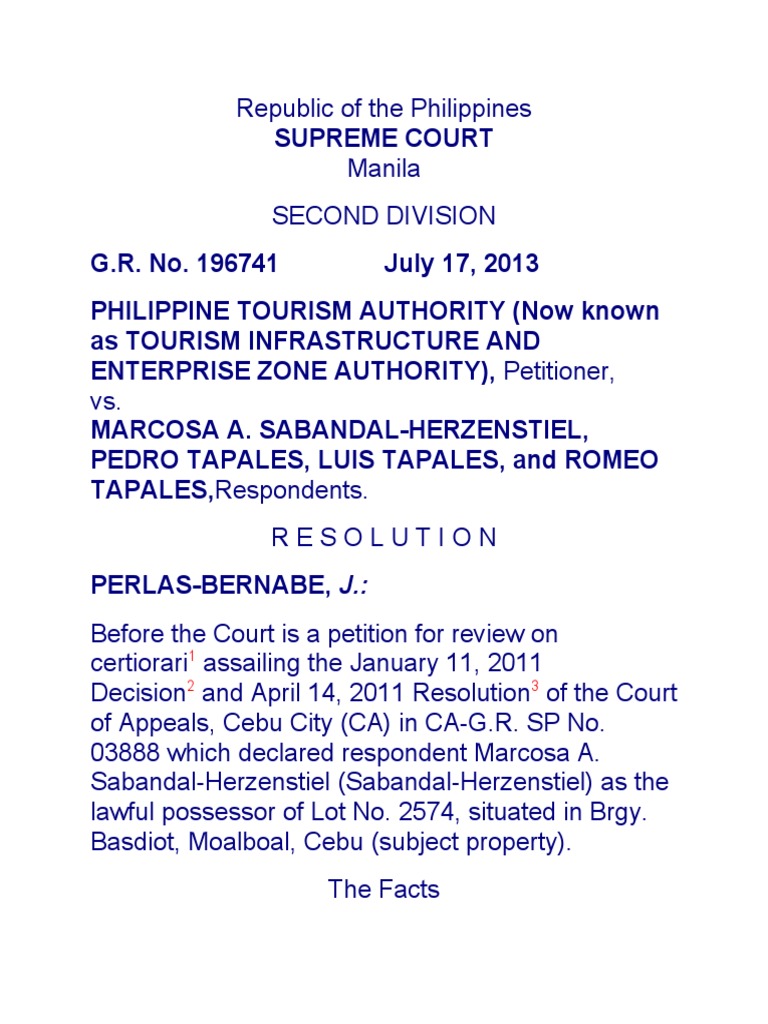 Philippine Tourism Auhtority Vs Sabandal Herzenstiel | PDF | Trespass | Common Law