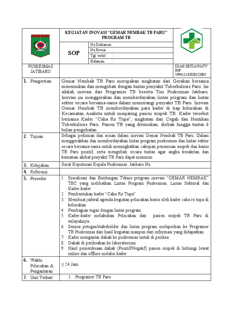 Sop Kegiatan Inovasi Gemar Nembak TB Paru | PDF