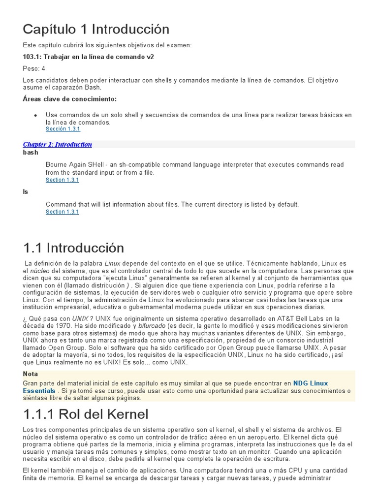Capítulo 1 Introducción | PDF | Interfaz de línea de comando | Distribución de Linux