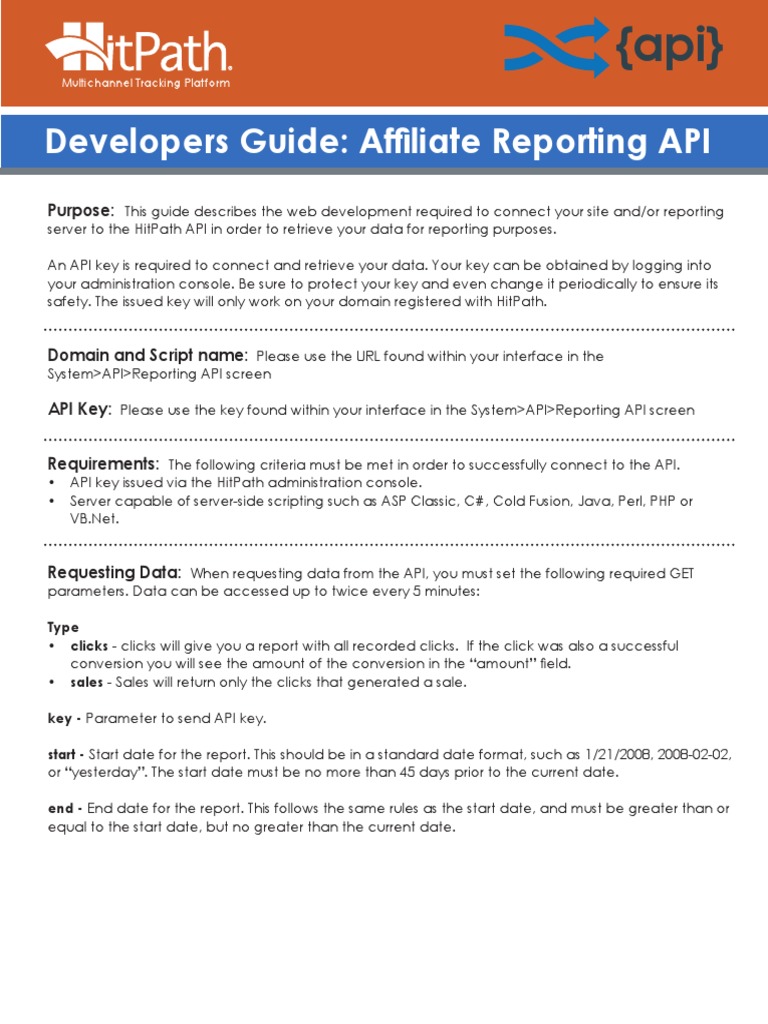 Hitpath Affiliate Reporting API | PDF | Networking | Internet & Web