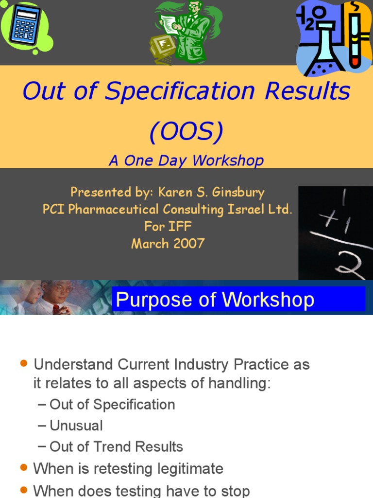Out of Specification Results (OOS) : A One Day Workshop | PDF | Food And Drug Administration ...
