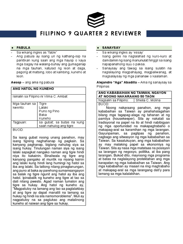 Filipino Quarter 2 Reviewer | PDF