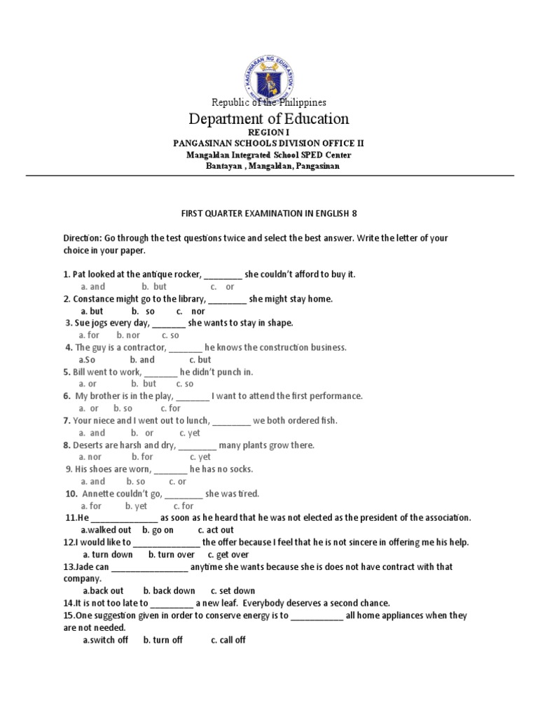 1st Summative Assessment in English 8 | PDF | Essays | Sentence (Linguistics)