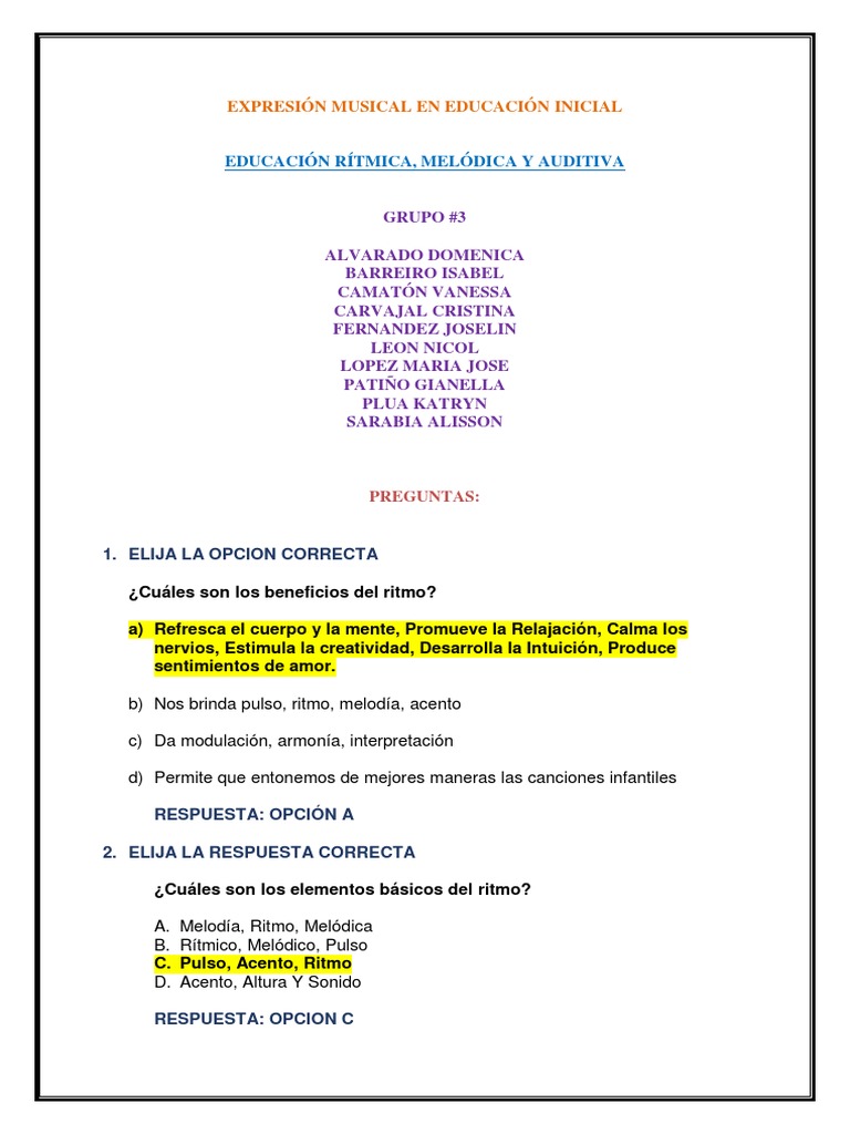 Preguntas de Expresion Musical | PDF | Ritmo | Melodía