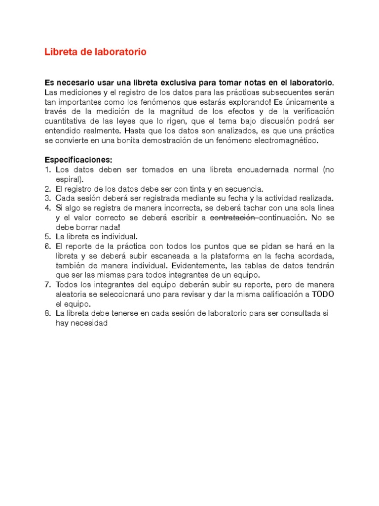 Libreta de Laboratorio | PDF