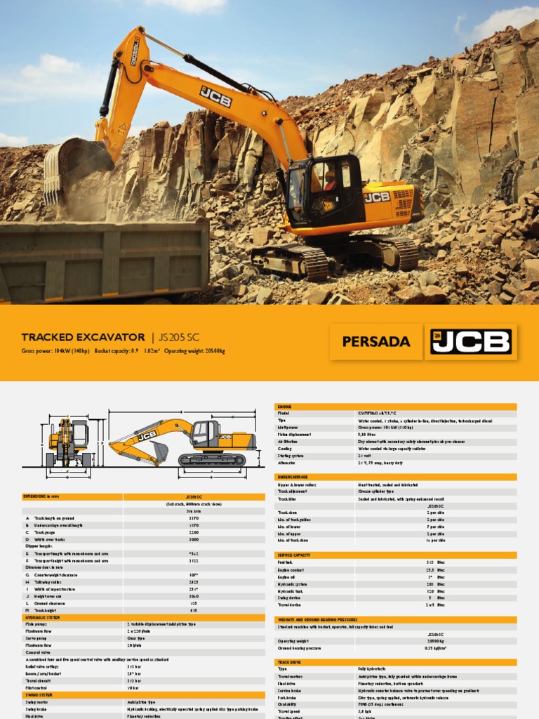 TRACKED EXCAVATOR | JS205 SC SPECS | PDF | Brake | Mechanical Engineering