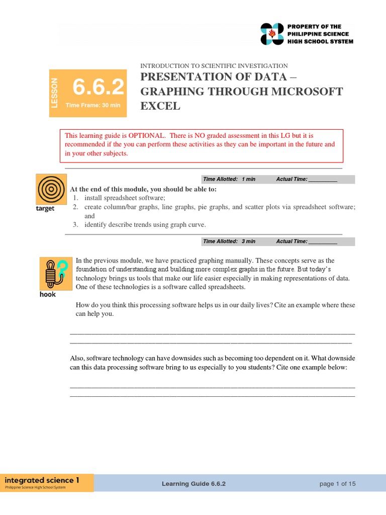 SLG 6.6.2 Presentation of Data Graphing Through Microsoft Excel | PDF | Microsoft Excel ...