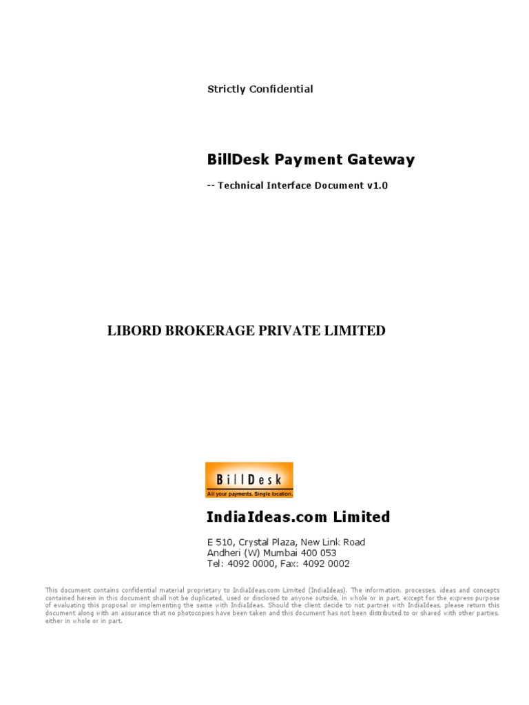 Billdesk PG Interface Specs-Libord Brokerage Private Limited | PDF | Web Server | Internet & Web