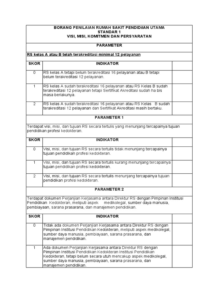 Borang Penilaian RS Pendidikan | PDF