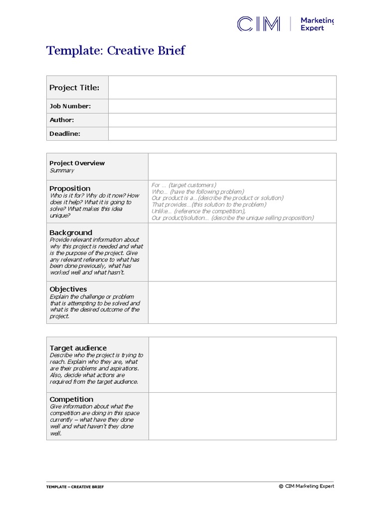 Creative-Brief Template | PDF | Facebook | Target Audience