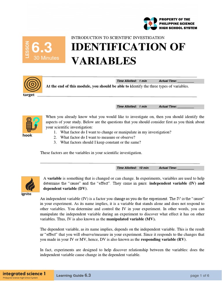 SLG 6.3 Identification of Variables | PDF | Experiment | Temperature SLG 6.3 Identification of Variables | PDF | Experiment | Temperature