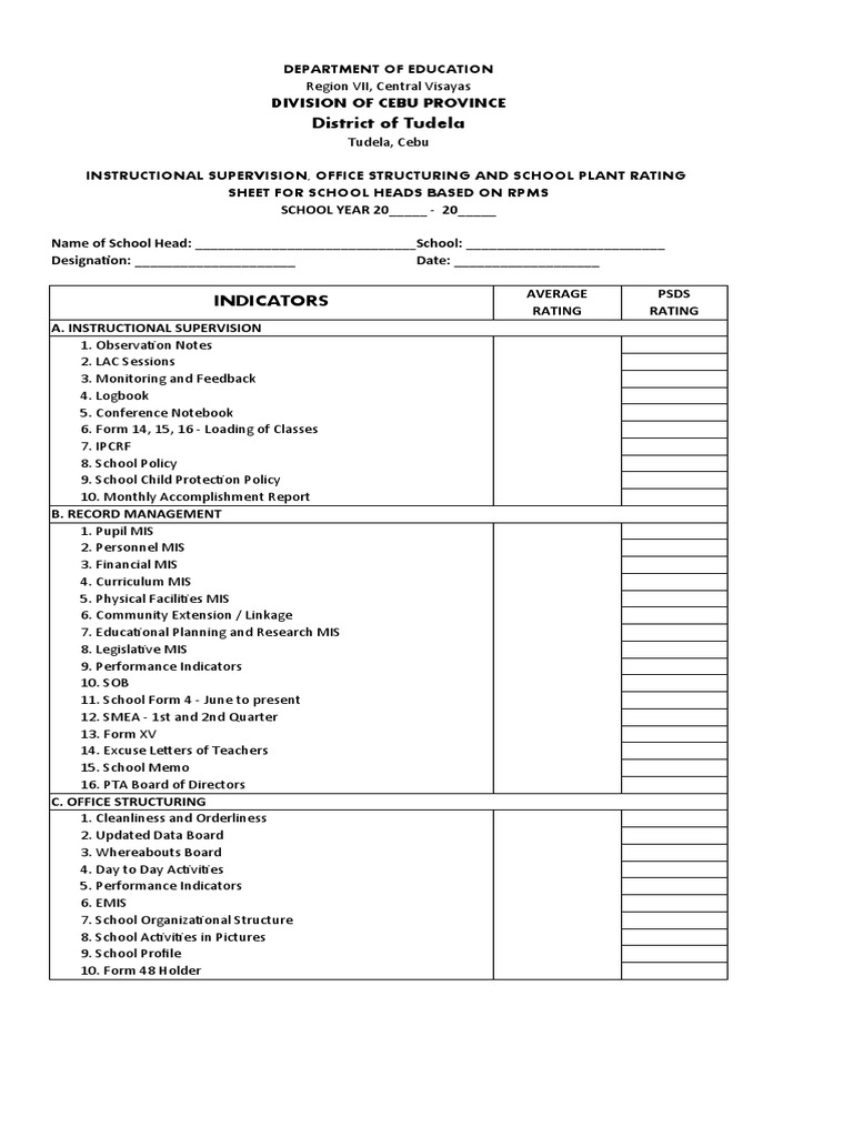 Instructional Supervision Rating Sheet | PDF | Teachers | Lesson Plan