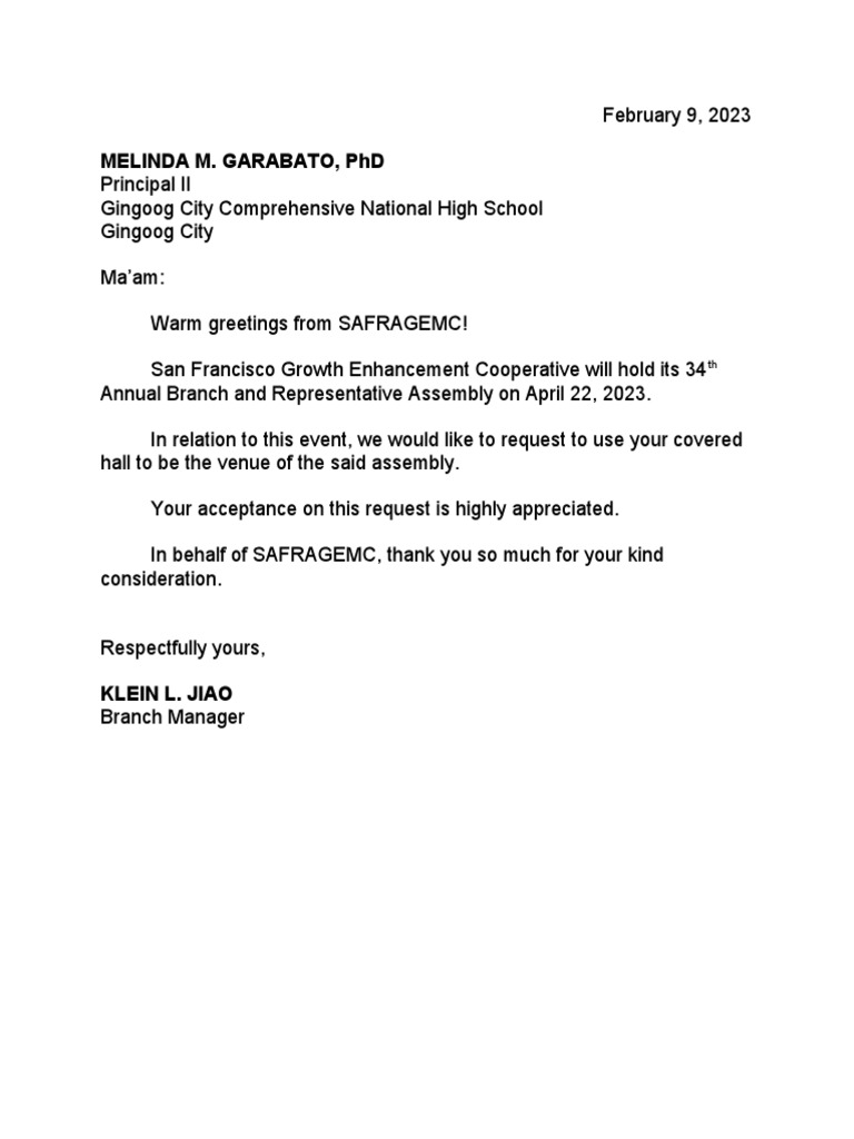 Request Letter Venue | PDF