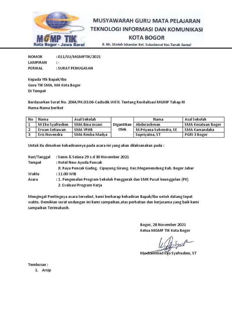 MGMP TIK KOTA Bogor Surat Tugas | PDF