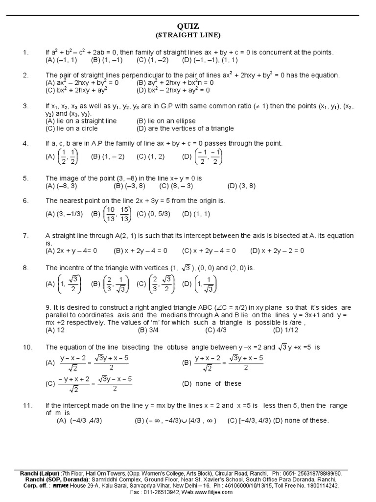 QUIZ - Straight Line - Q | PDF | Mathematics | Geometric Shapes