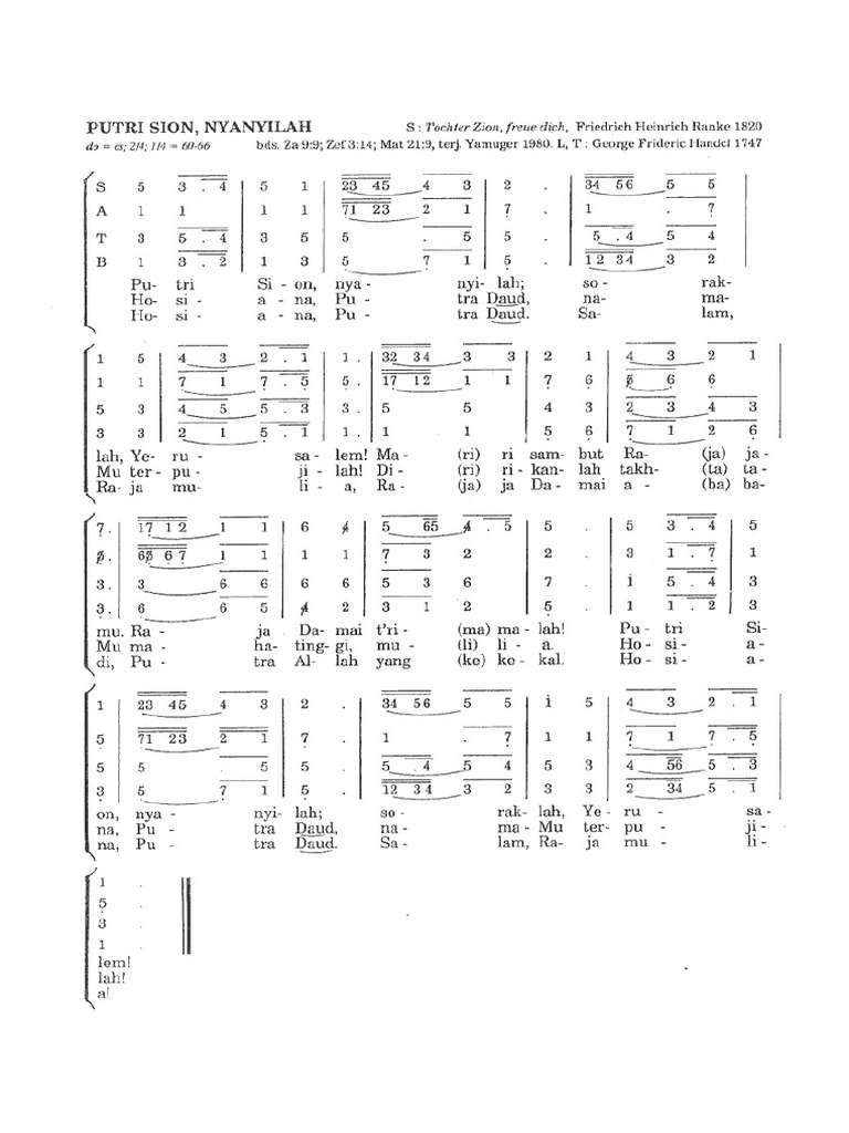 SATB - KJ 91 Putri Sion Nyanyilah | PDF