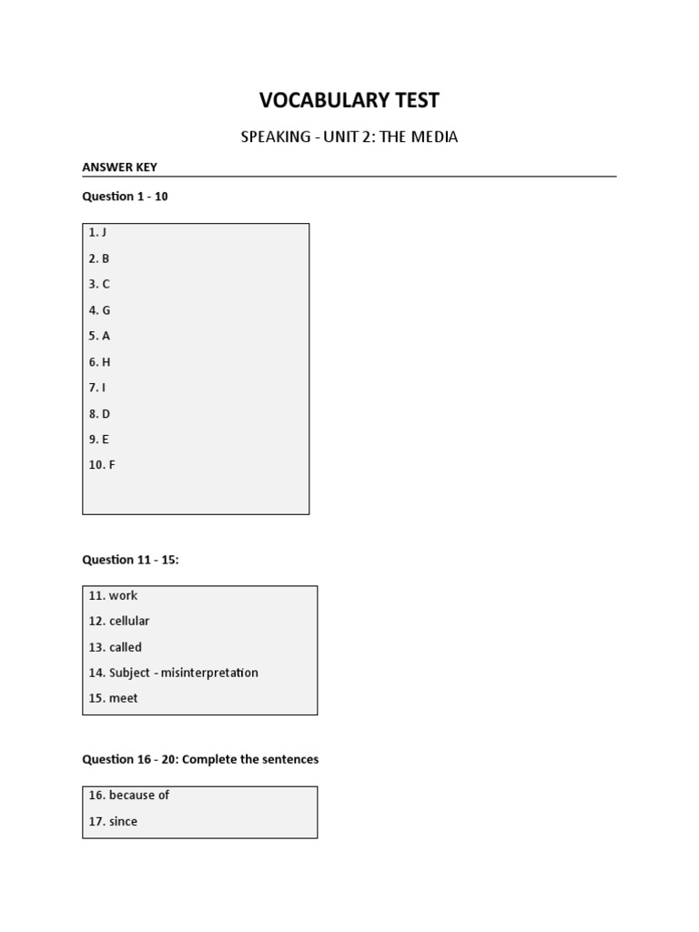 Key - Vocab Test 7 | PDF