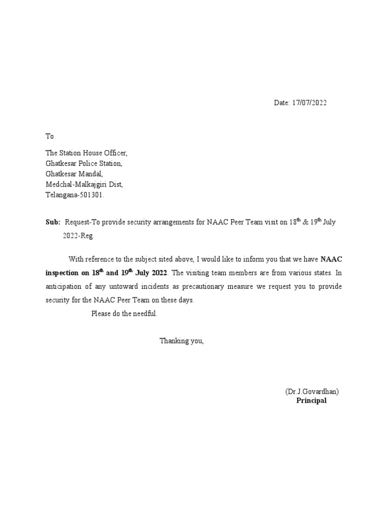 Police Station Letter For NAAC | PDF
