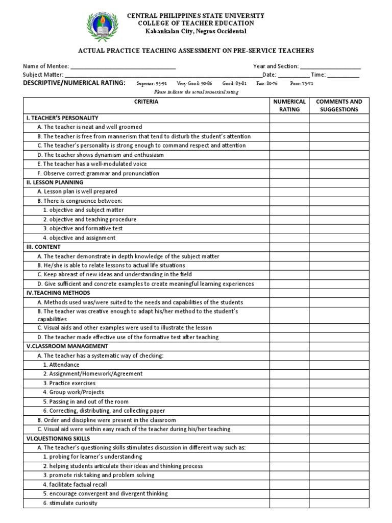 Demo Teaching Assessment Form | PDF | Teachers | Mentorship