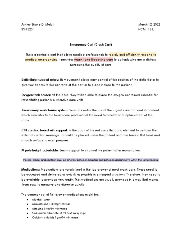 Emergency Cart | PDF | Cardiopulmonary Resuscitation | Intravenous Therapy