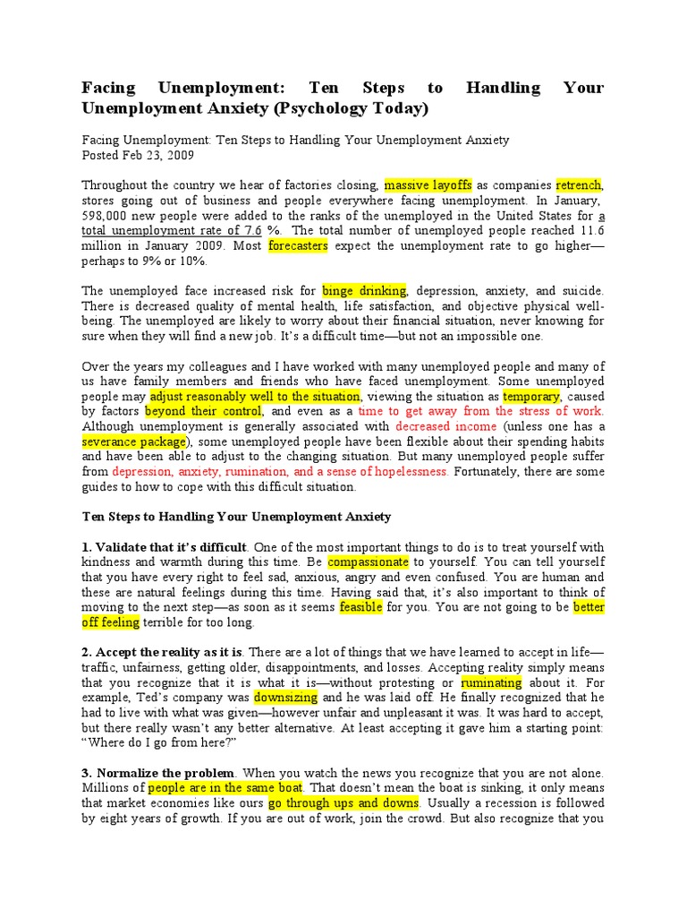 Facing Unemployment Core | PDF | Unemployment | Anxiety