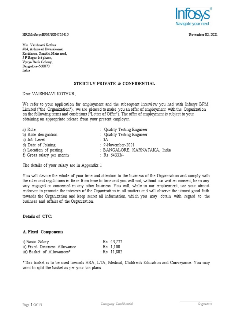 Offer Letter - Vaishnavi Kothur | PDF | Background Check | Salary