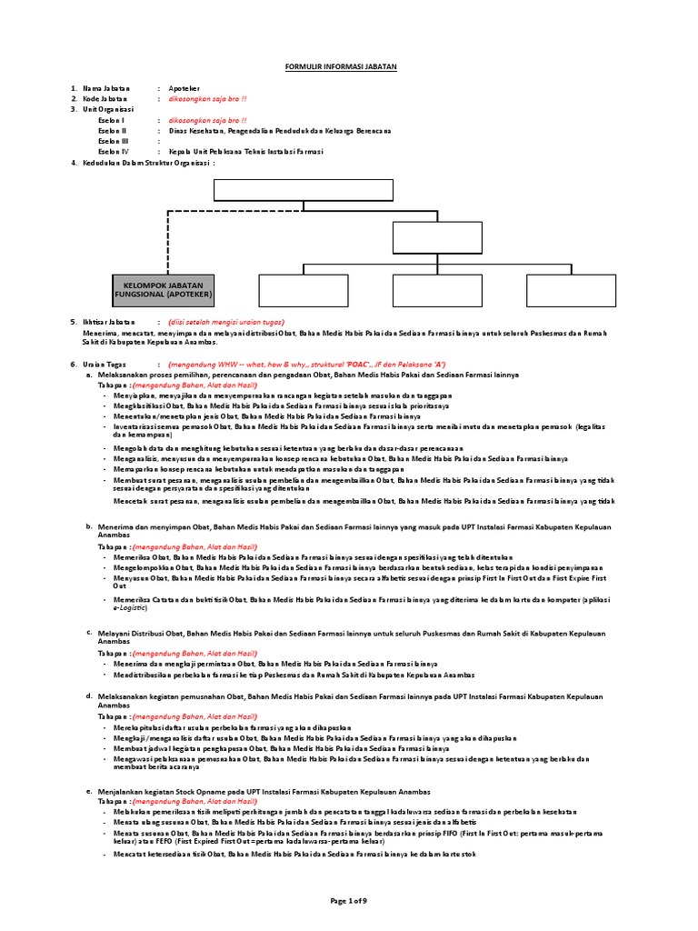 Form Anjab Apoteker | PDF | Sains & Matematika
