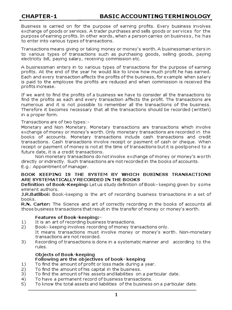 CHAP.-1 BASIC ACCOUNTING TERMINOLOGY Final | PDF | Expense | Debits And ...