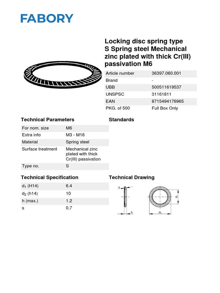 Washer M6, Lock,, Steel Zinc Plated | PDF