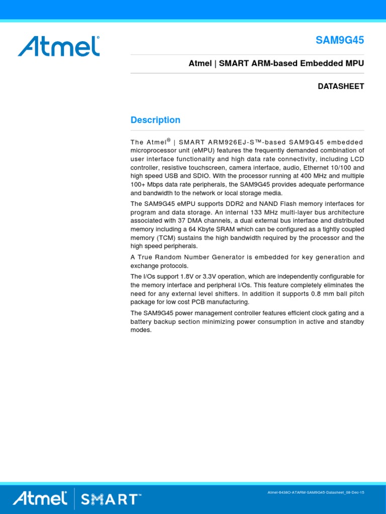 Atmel 6438 32 Bit ARM926 Embedded Microprocessor S-2585389 | PDF ...