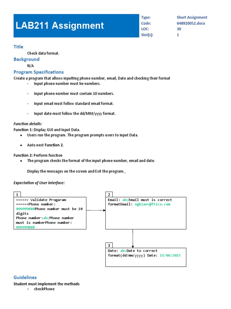 LAB211 Assignment: Title Background Program Specifications | PDF | Computer Program | Programming