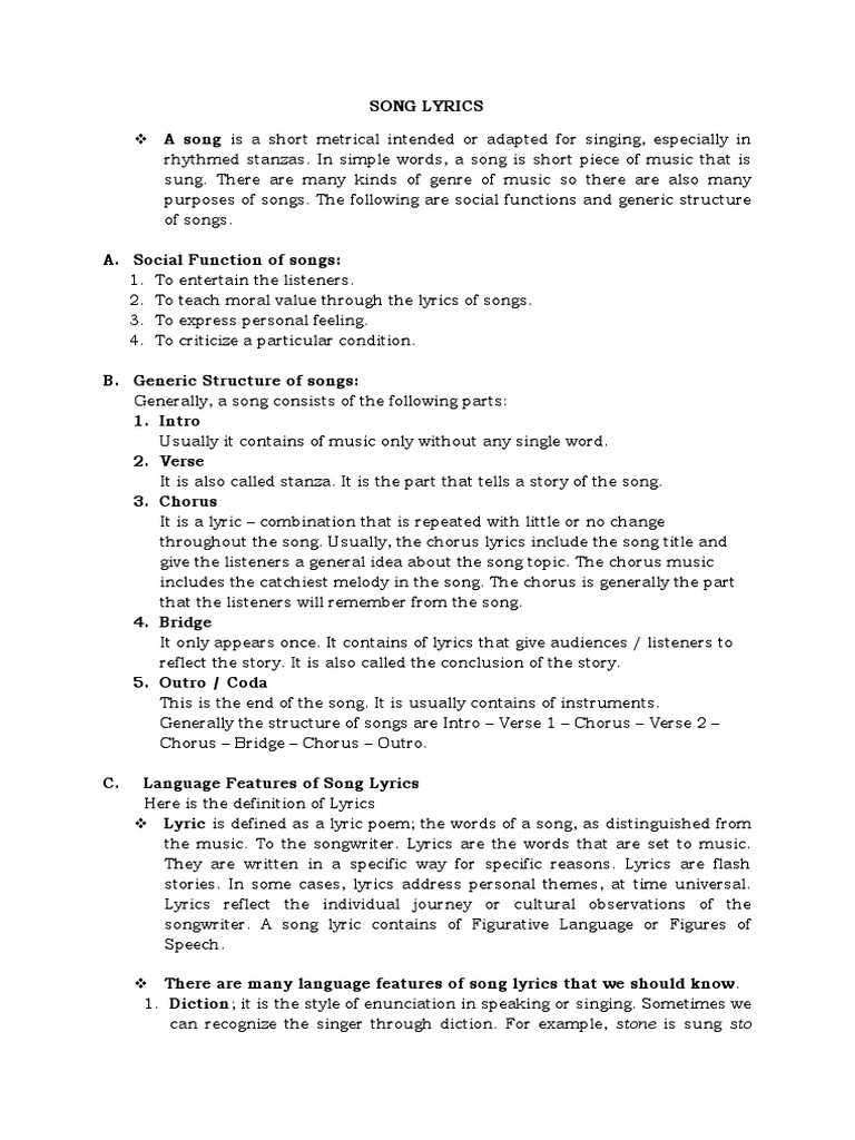 Song Lyrics Download Free Pdf Song Structure Songs