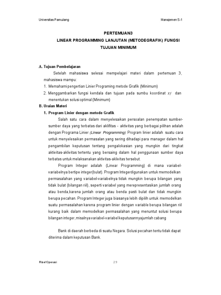 Smj0283 - 03 - Linear Programming Lanjutan (Metode Grafik) Fungsi ...