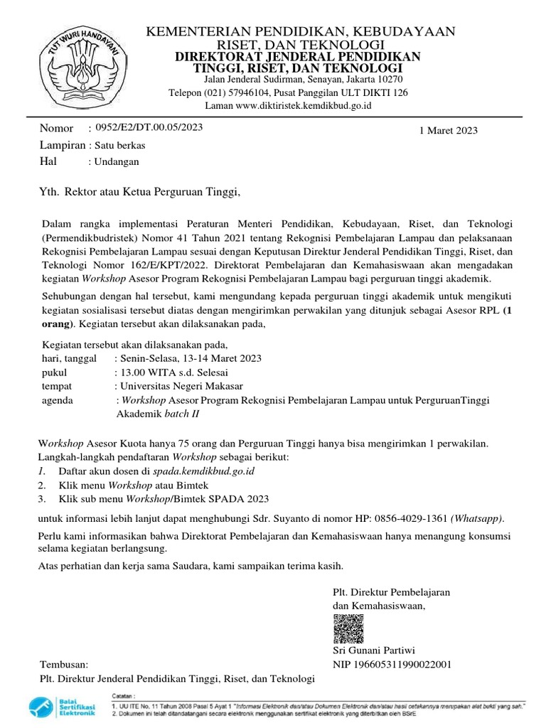 Surat Undangan Peserta Bimtek TTE | PDF