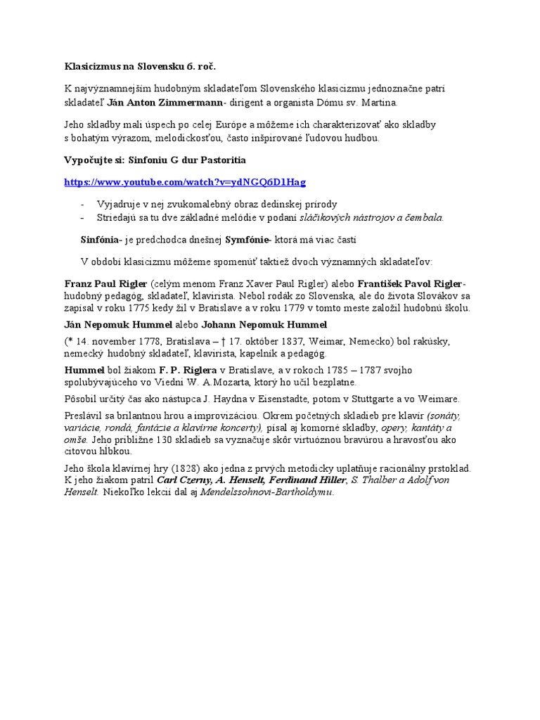 Klasicizmus Na Slovensku 6. Roč. | PDF