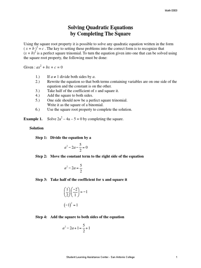 Solving Quadratics by Completing Square | PDF | Equations ...