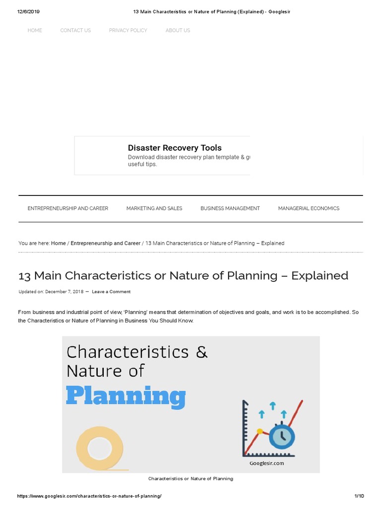 13 Main Characteristics or Nature of Planning (Explained) - Googlesir | PDF