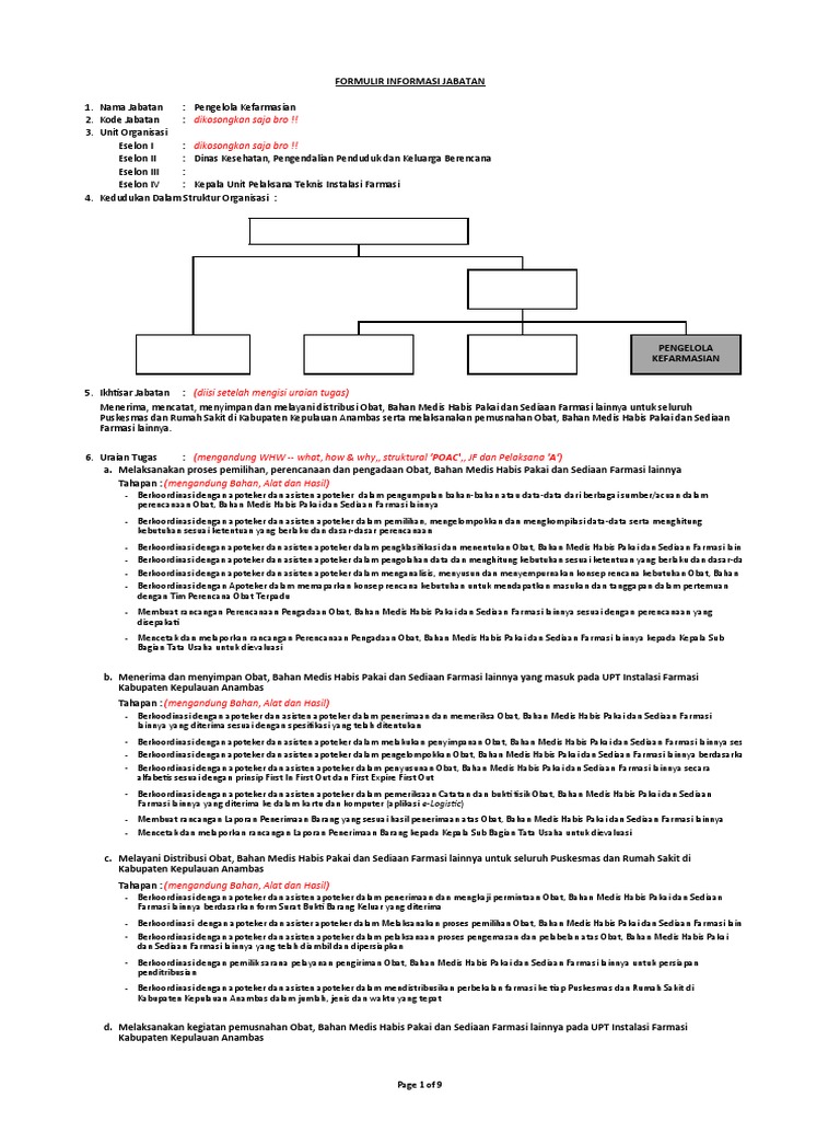 Form Anjab Pengelola Kefarmasian | PDF