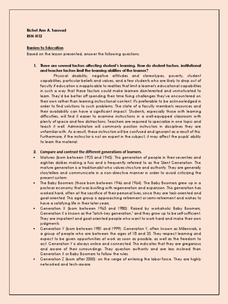 Barriers To Education (SARUSAD) | PDF | Learning | Millennials
