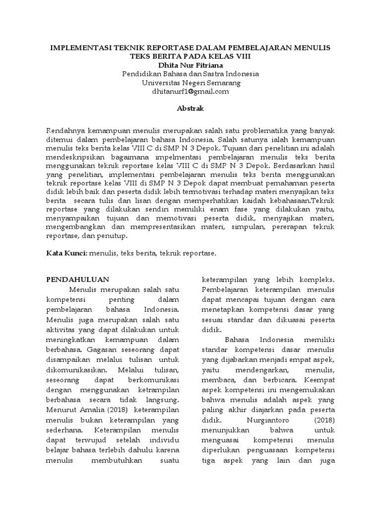 Implementasi Teknik Reportase Dalam Pembelajaran Menulis Teks Berita ...