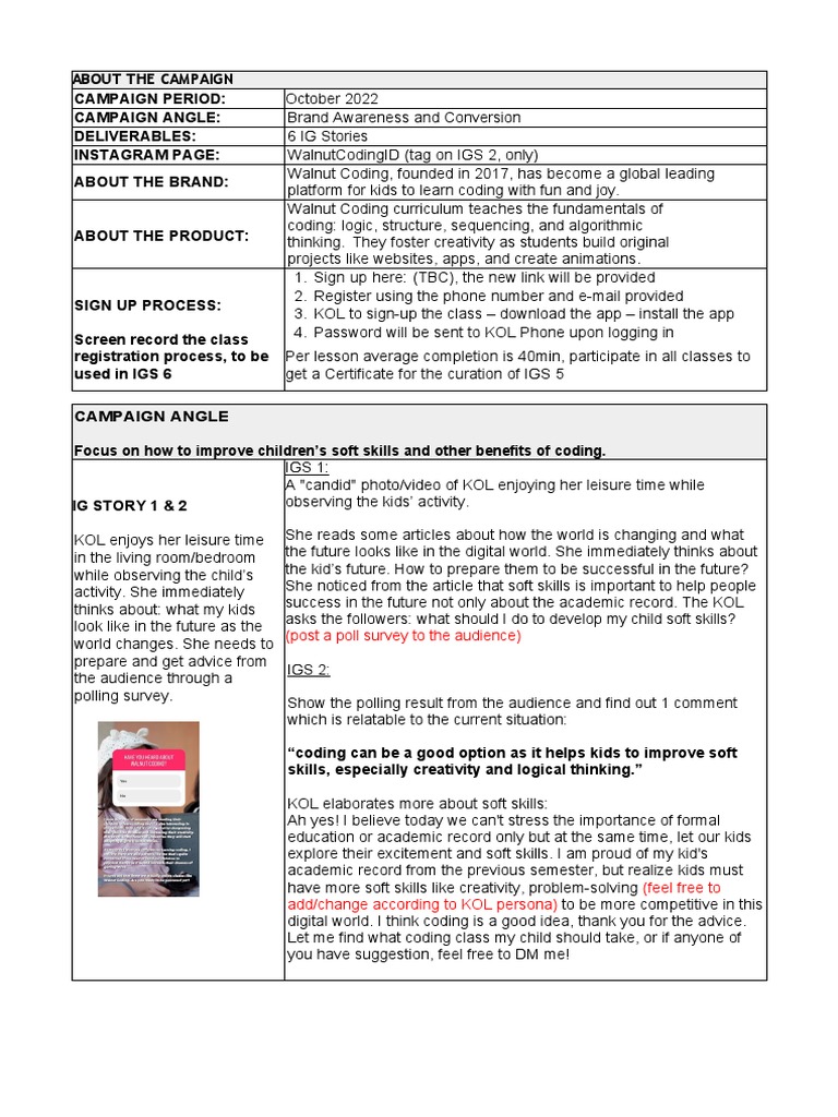 ID Walnut Coding KOL Brief - Story 2 | PDF | Creativity | Computing