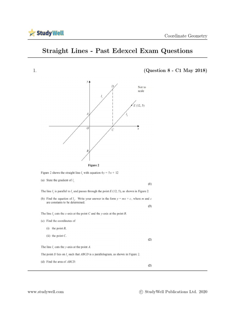 Straight Lines Exam Questions | PDF | Geometry | Analytic Geometry