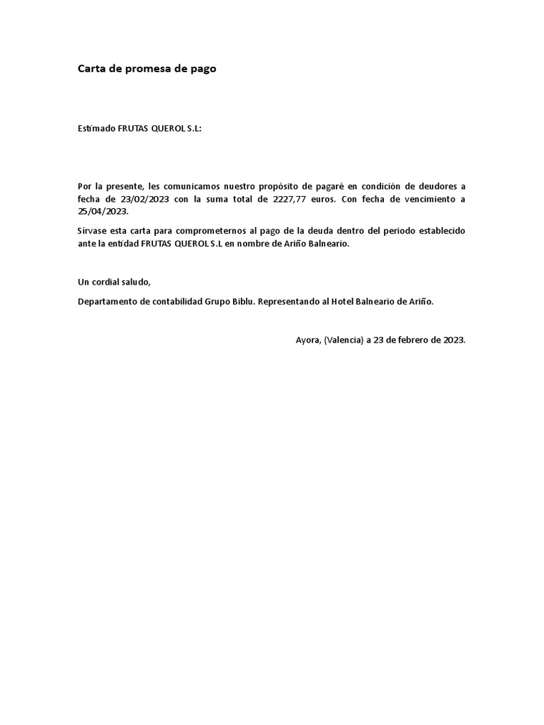 Carta de Promesa de Pago | PDF